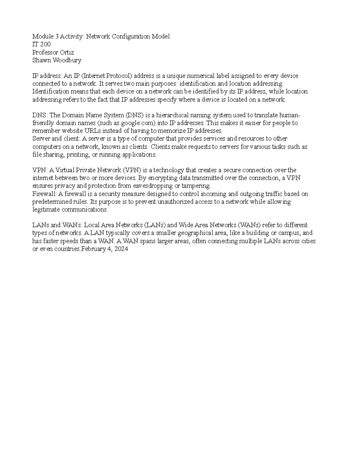 IT 200 Module 3 Activity - Overview of Network Configuration Concepts ...