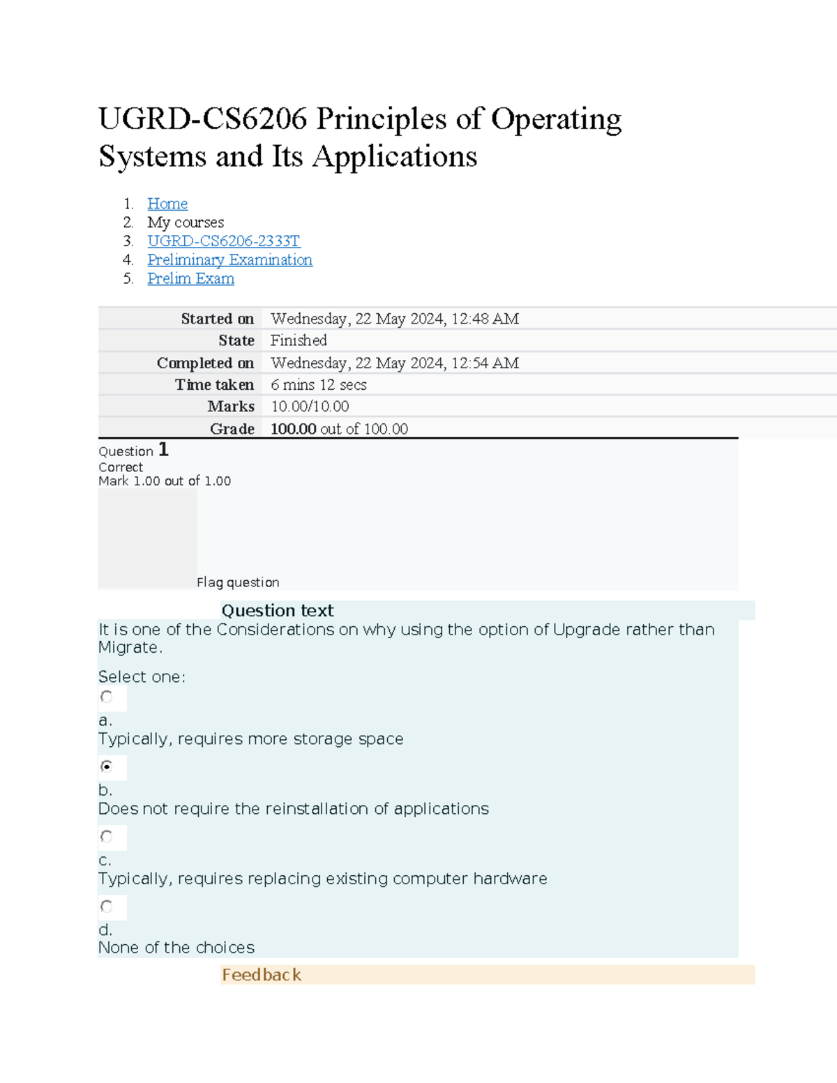 UGRD-CS6206 Principles of Operating Systems Prelim Exam Review - Studocu