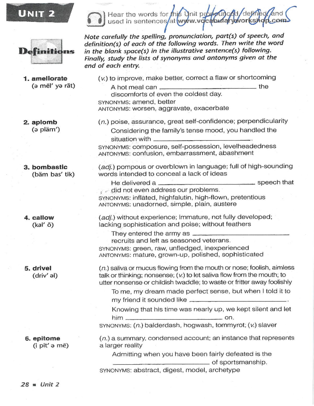 Vocab 2 Honors: Unit 2 Word Definitions and Usage - Studocu