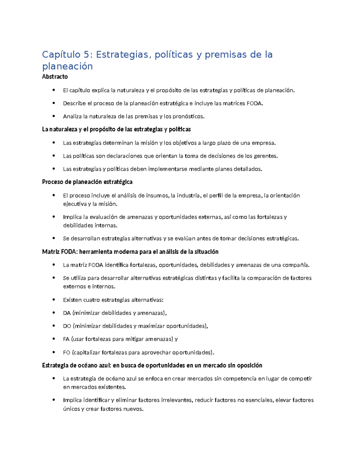 Resumenes de los Capítulos 5, 7 y 8: Estrategias y Organización - Studocu
