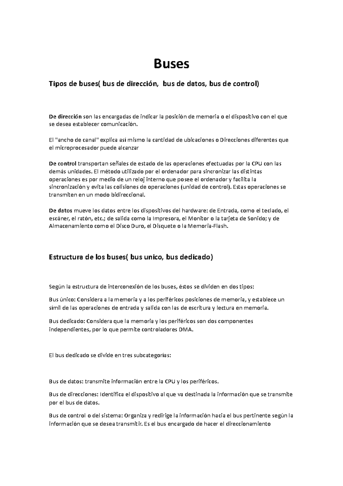 Tipos y Estructura de Buses en Computadoras - Conceptos Clave - Studocu