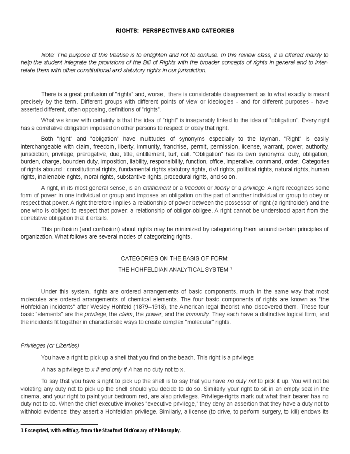 Rights: Examining Perspectives and Categories in Law and Philosophy ...