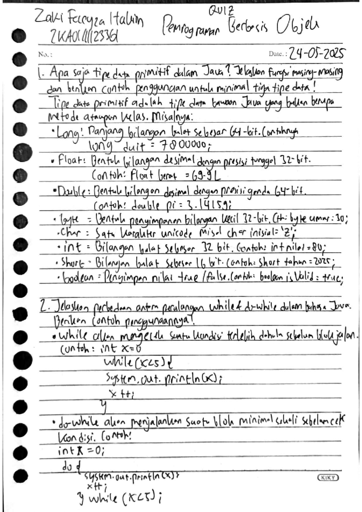 KUIS PBO ZKA01111123361: Tipe Data Primitif dan Konsep OOP dalam Java ...