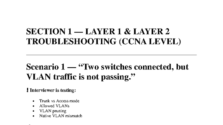 CCNA Level Troubleshooting Scenarios: VLAN, OSPF, MPLS, and More - Studocu