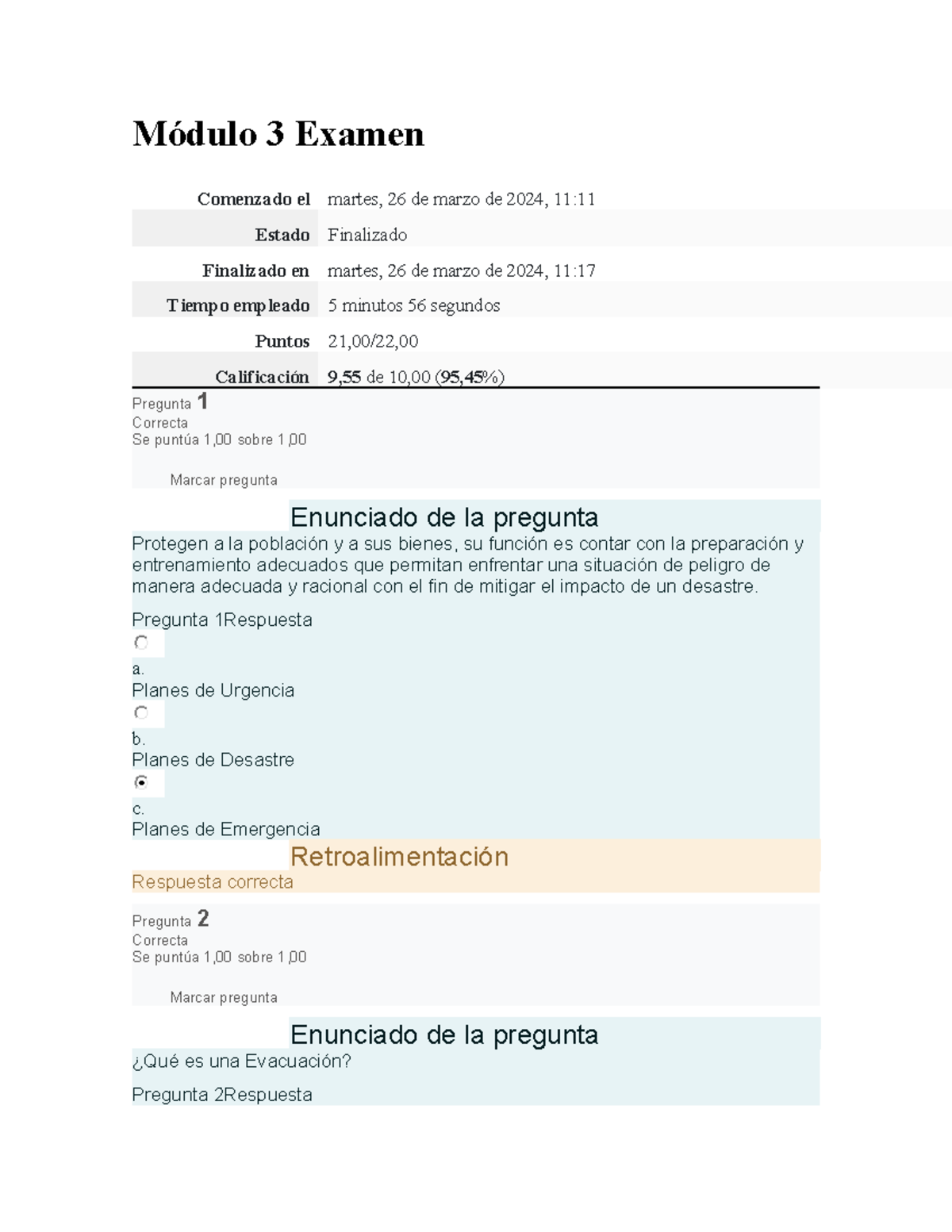 Módulo 3 Examen de Protección Civil: Preguntas y Respuestas - Studocu