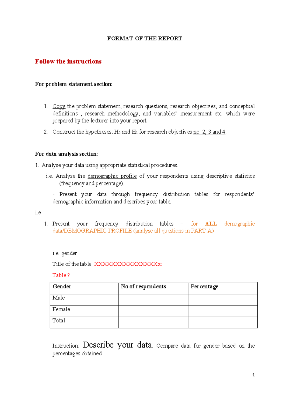 Report Instructions for Research Project Submission (Course Code: XXXX ...