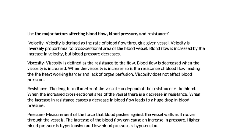 Chapter 20 - Lecture Notes on Blood Flow, Pressure, and Resistance ...