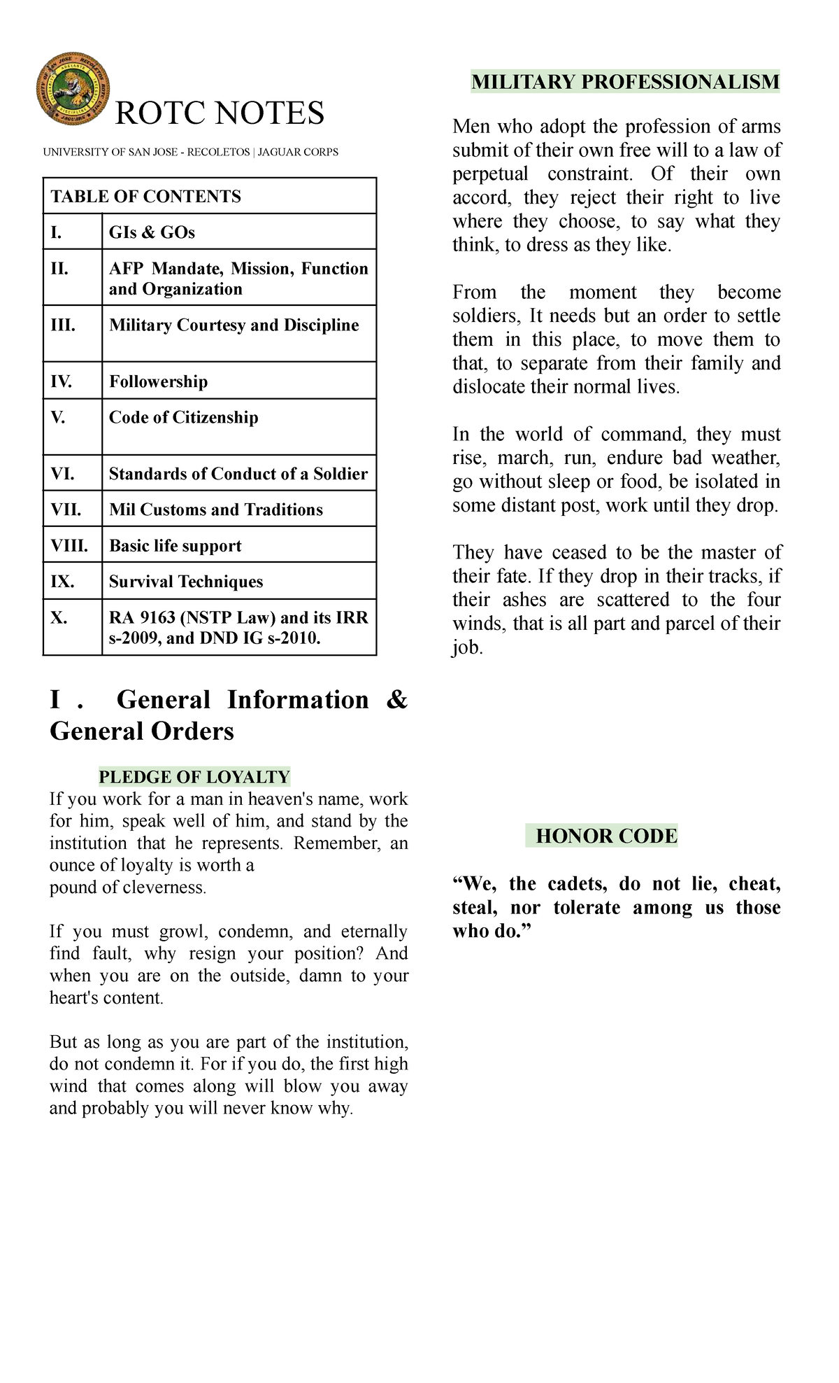 ROTC 2nd Sem Notes: Military Courtesy, Discipline & Survival Techniques ...