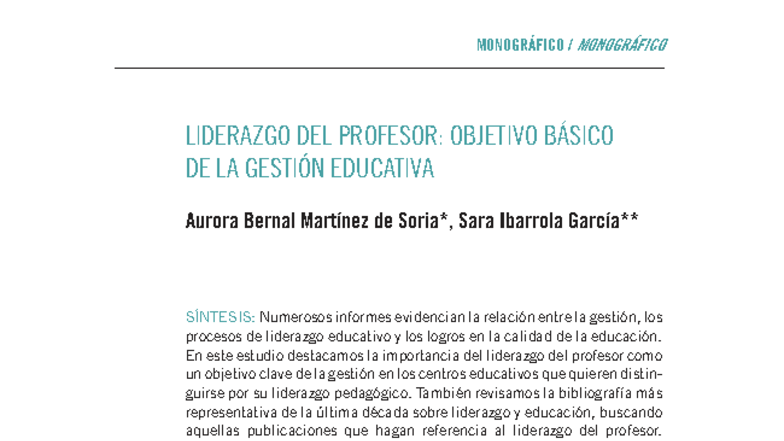 Liderazgo del Profesor: Objetivo Clave en la Gestión Educativa (EDU 101 ...