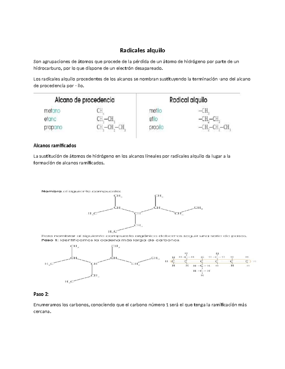 Radicales Alquilo y Alcanos Ramificados: Guía de Nomenclatura - Studocu