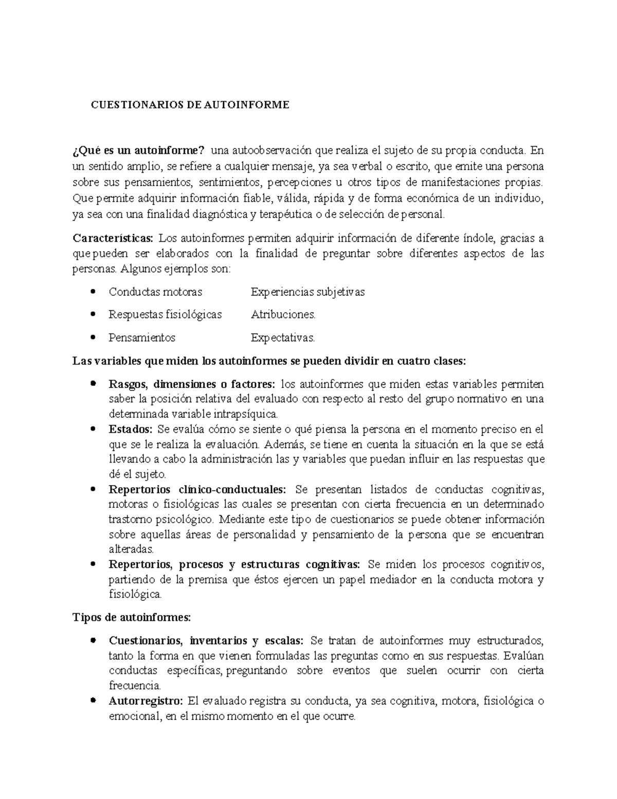 Cuestionarios de Autoinforme: Características y Aplicaciones Prácticas ...