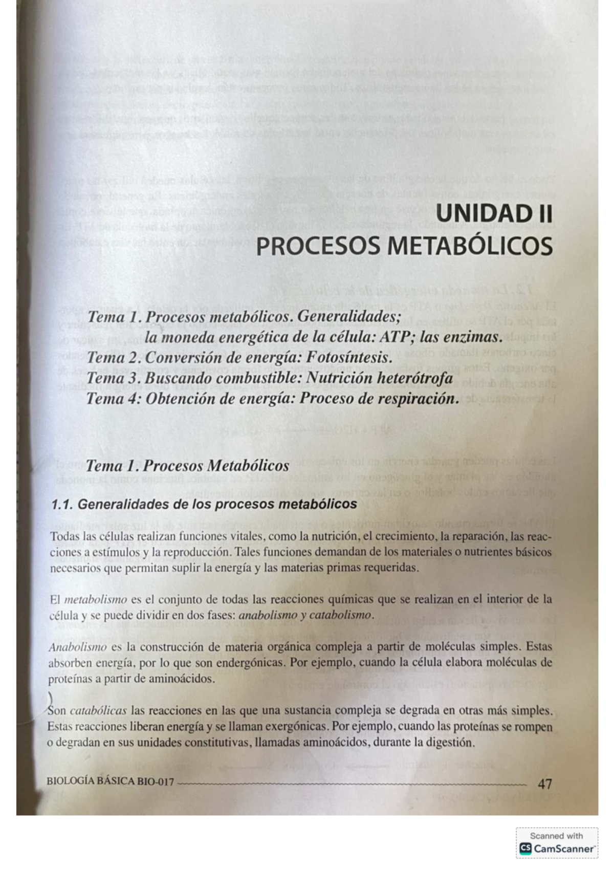 Biología 1 - Unidad II: Procesos Metabólicos y Energía Celular - Studocu