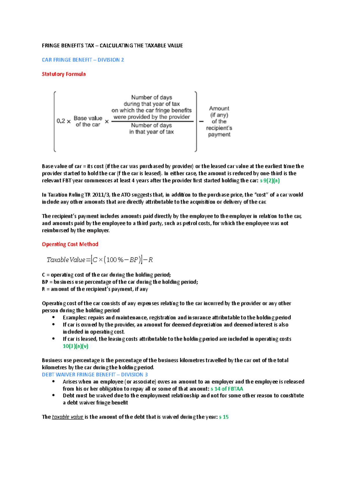 FBT Formula Guide: Calculating Taxable Values for Car & Other Benefits ...