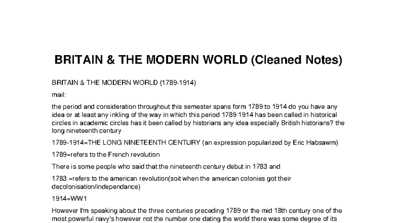 L3 - Britain: The Modern World (1789-1914) Lecture Notes - Studocu