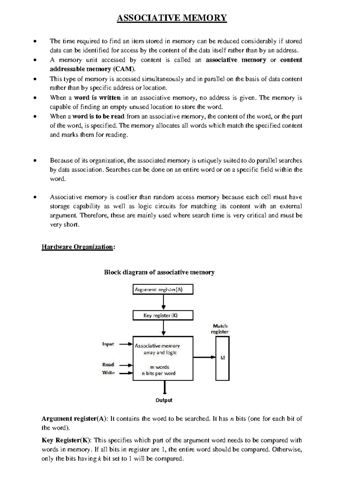 Unit 4 - Associative Memory Concepts and Hardware Organization - Studocu
