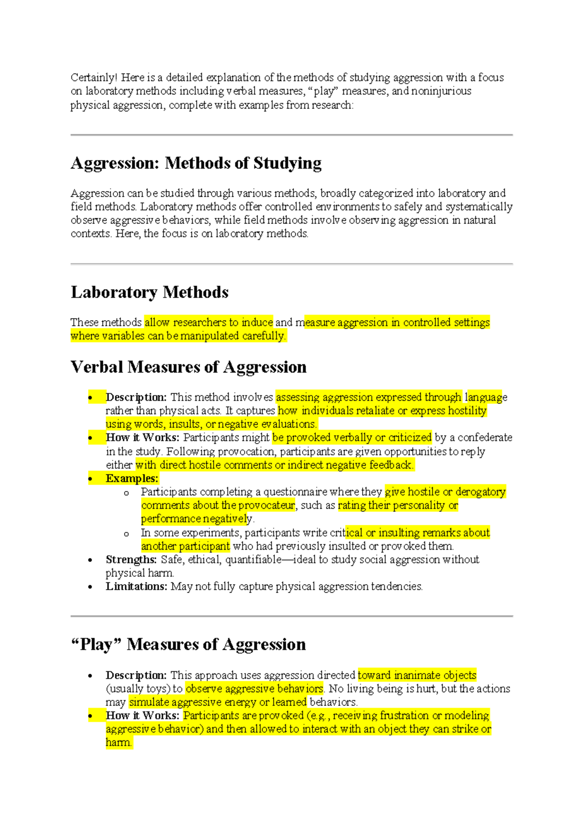 Aggression (PSY 301): Comprehensive Study Methods and Insights - Studocu