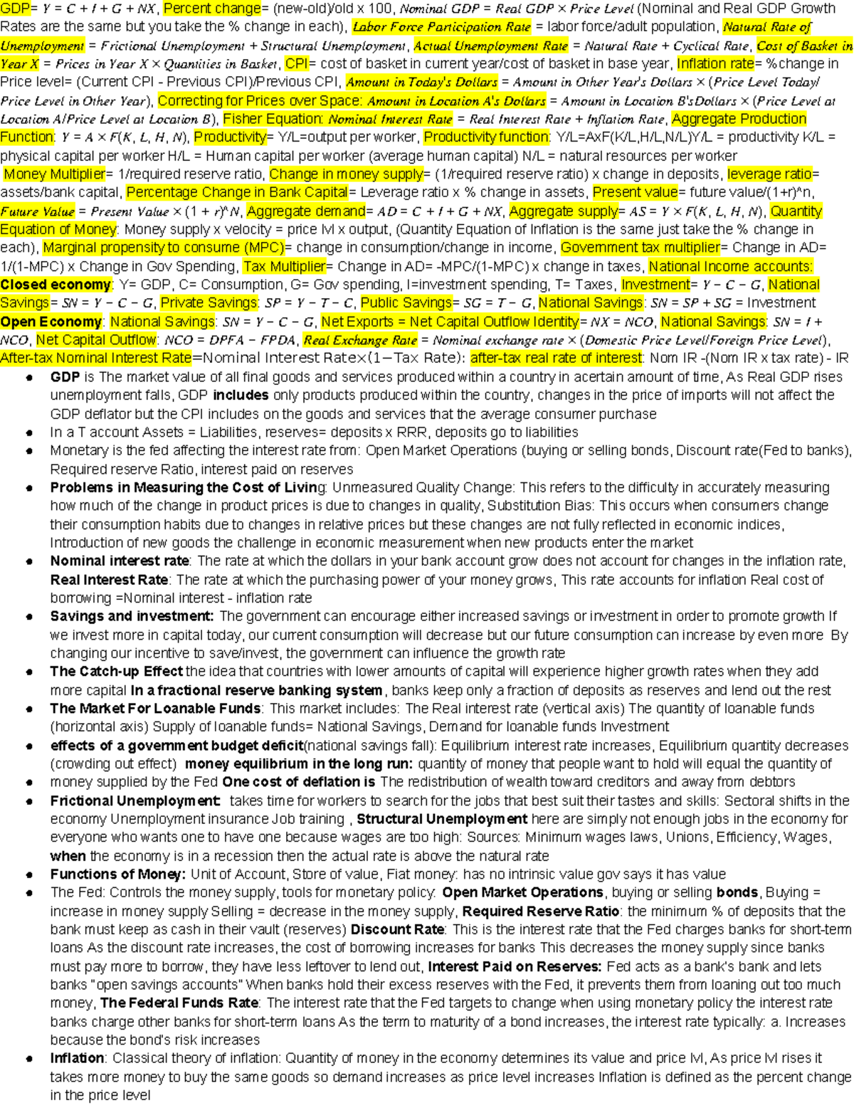 Econ 2020 Final Exam Cheat Sheet: Key Concepts and Formulas - Studocu