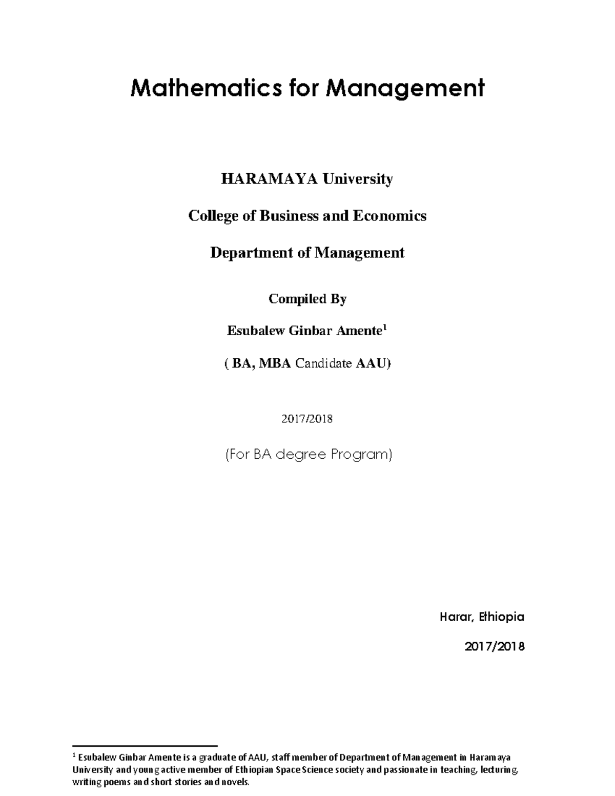 Mathematics for Management - Course Content Overview (CONT) - Studocu