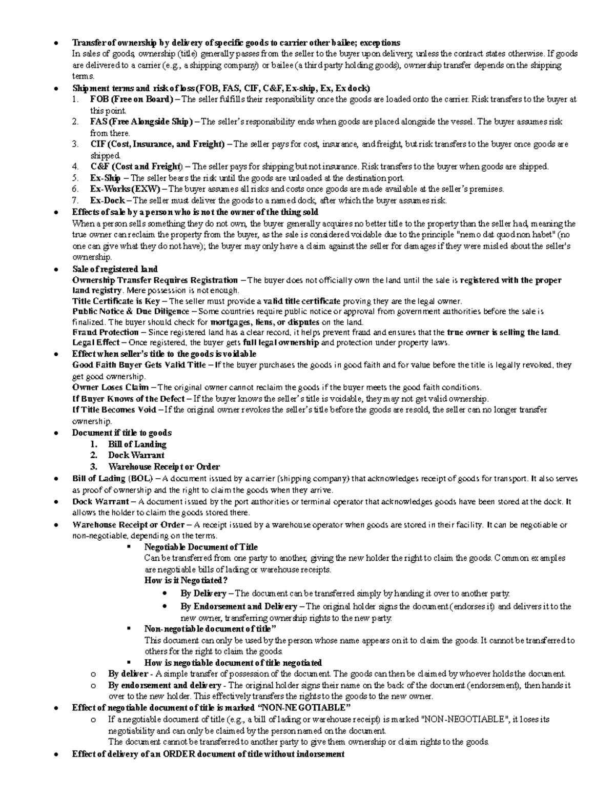 RFBT 2 - Ownership Transfer and Delivery of Goods: Key Concepts Explained - Studocu