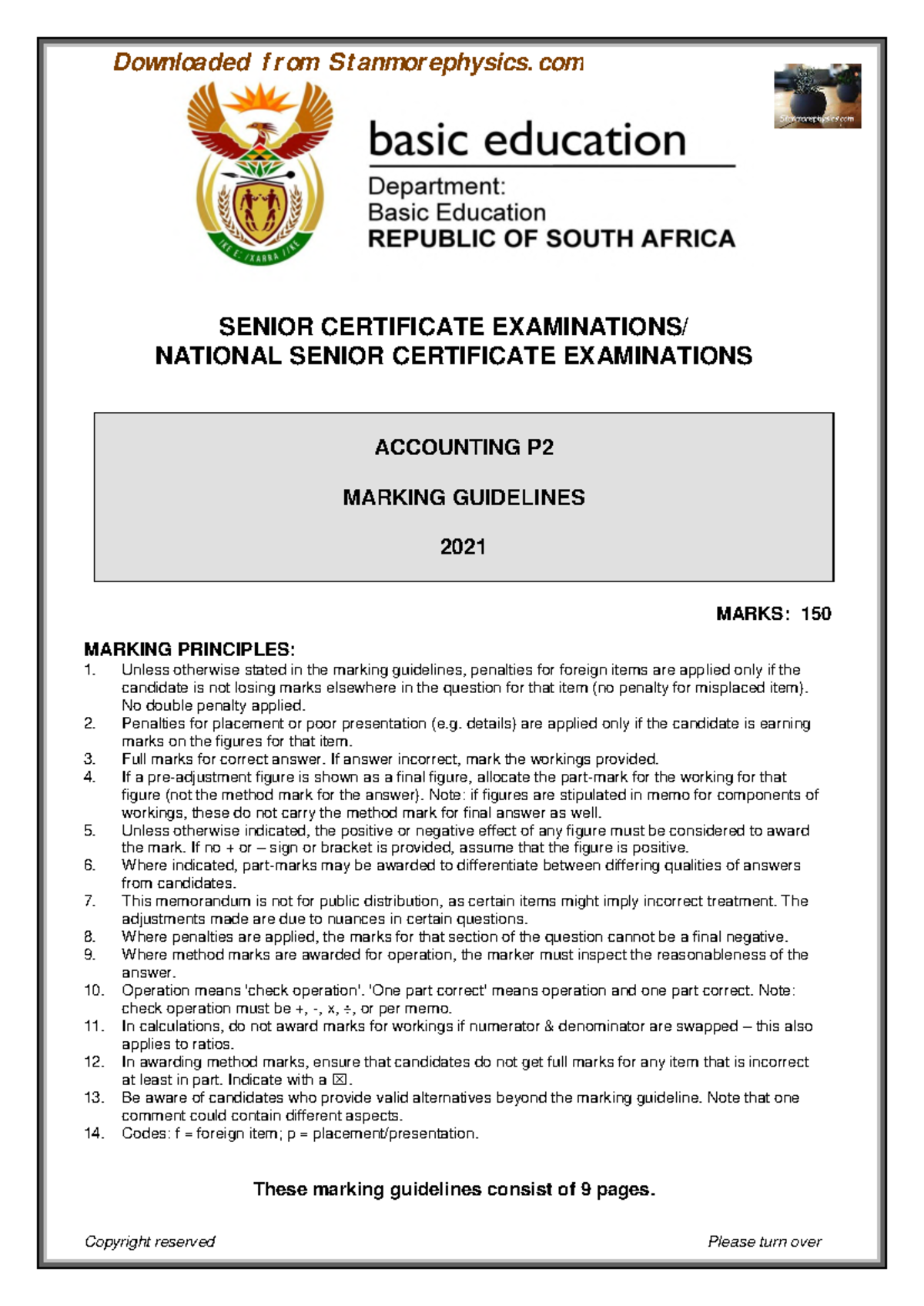 Accounting Grade 12 NSC June 2021 P2 Memo Marking Guidelines - Studocu