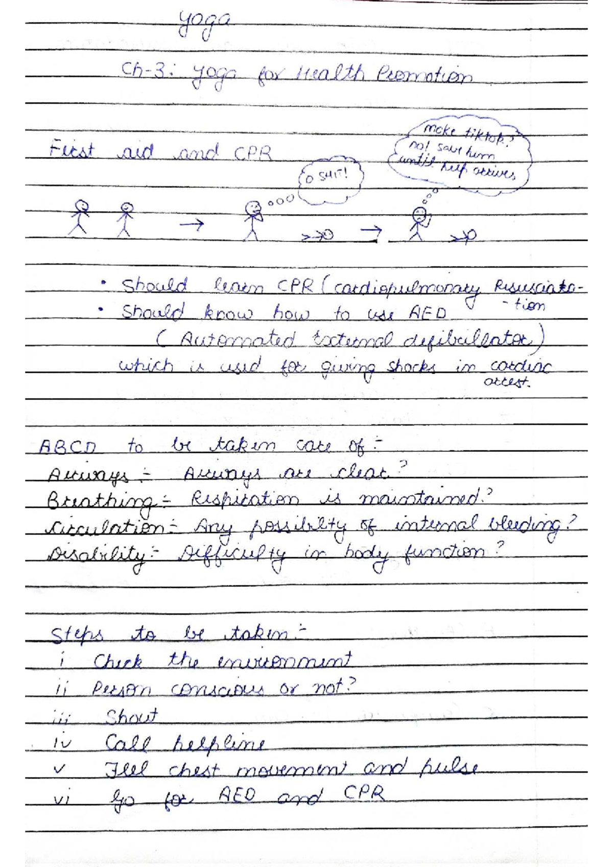 Yoga Chapter 3 Notes - Health Promotion, First Aid & CPR - Studocu