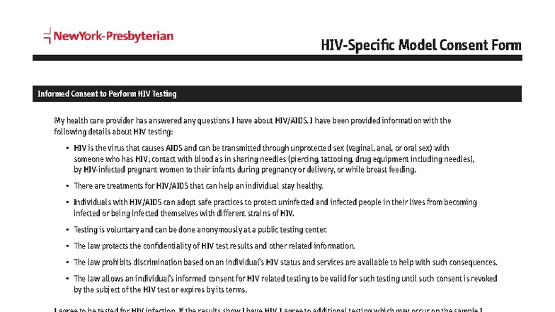 Doh-2556 HIV Consent Form: Informed Consent for Testing - Studocu
