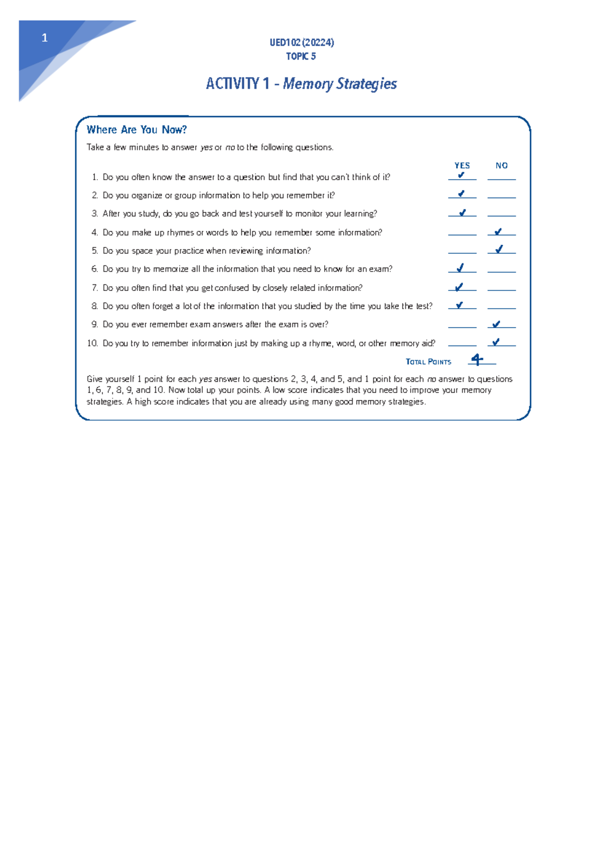 UED102 Topic 5 (Activity 1 - 5) - UED102 (20224) TOPIC 5 ACTIVITY 1 ...