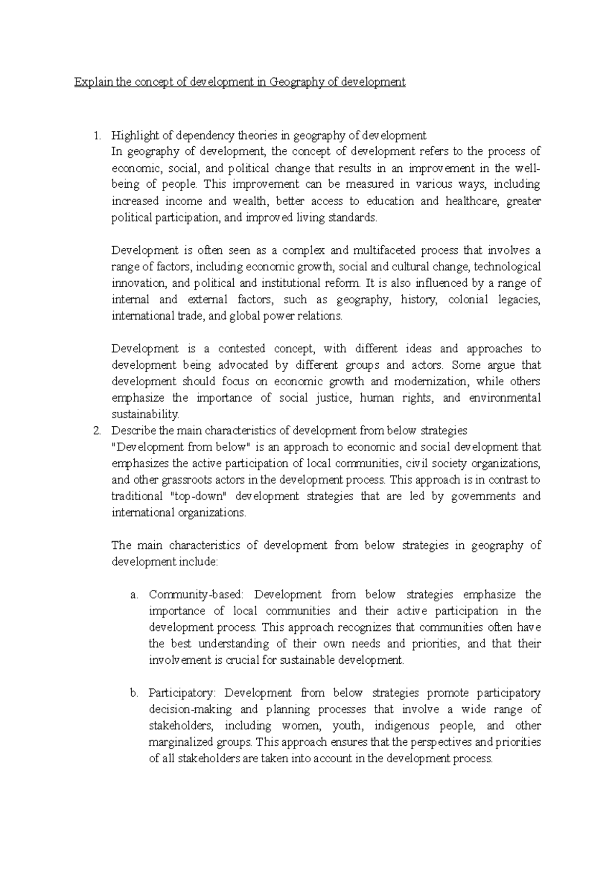 Development in Geography: Theories, Strategies, and Challenges - Studocu