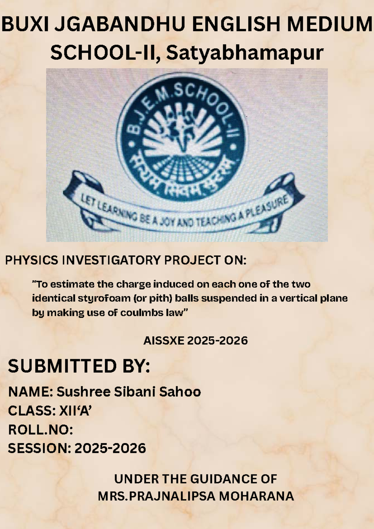 AISSXE Physics Project: Estimating Charge on Styrofoam Balls - Studocu