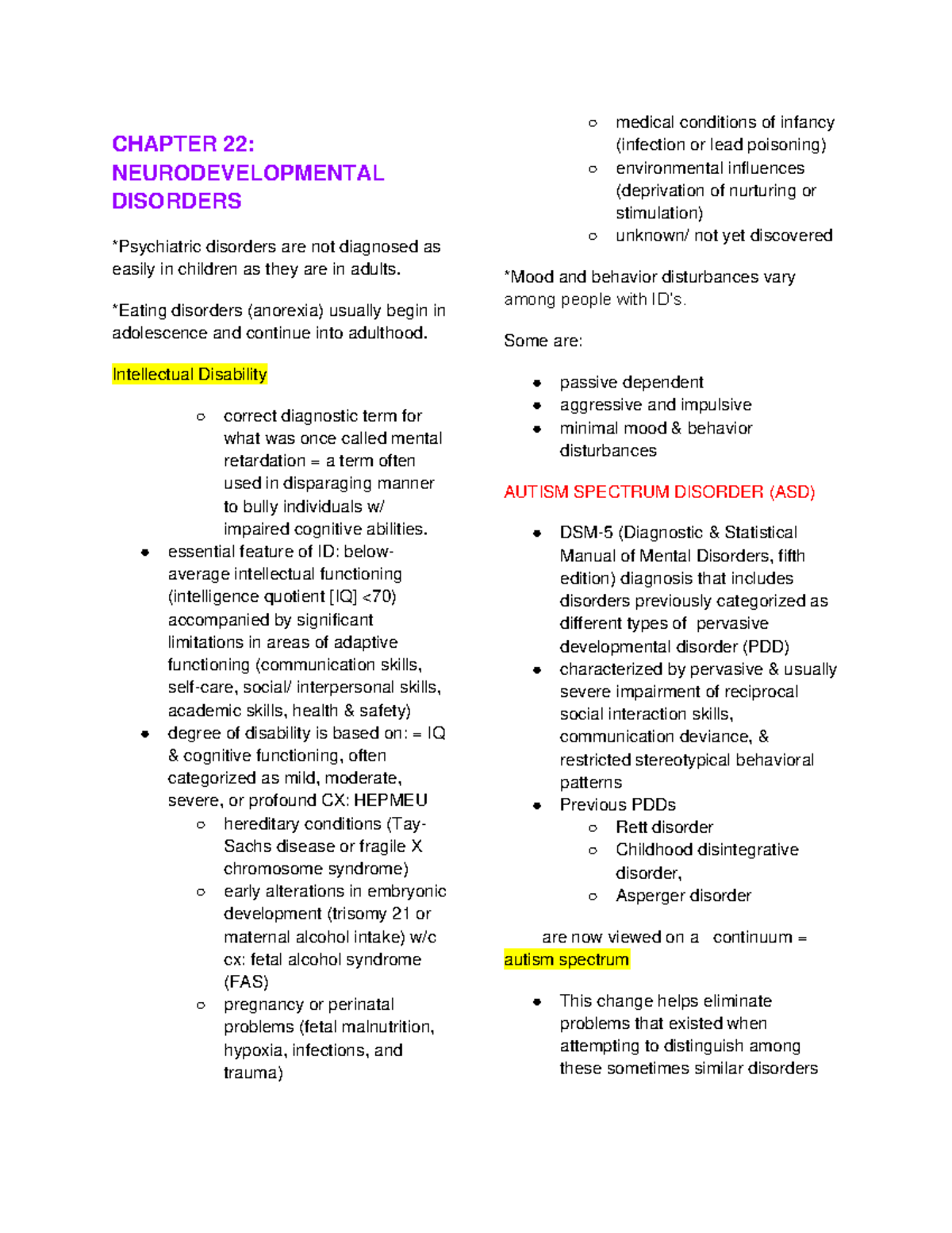 CHAPTER 22: NEURODEVELOPMENTAL DISORDERS OVERVIEW AND TREATMENT - Studocu