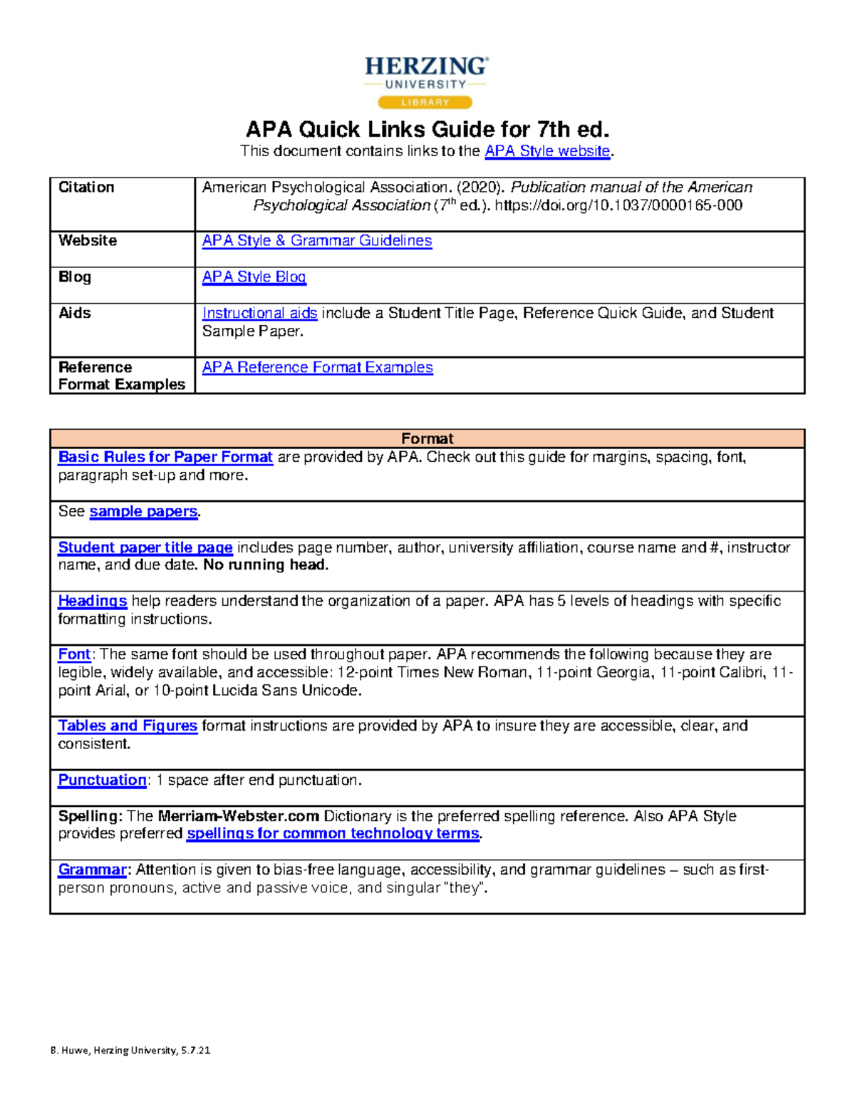 APA 7th Ed. Quick Links Guide for Formatting & Citations - Studocu