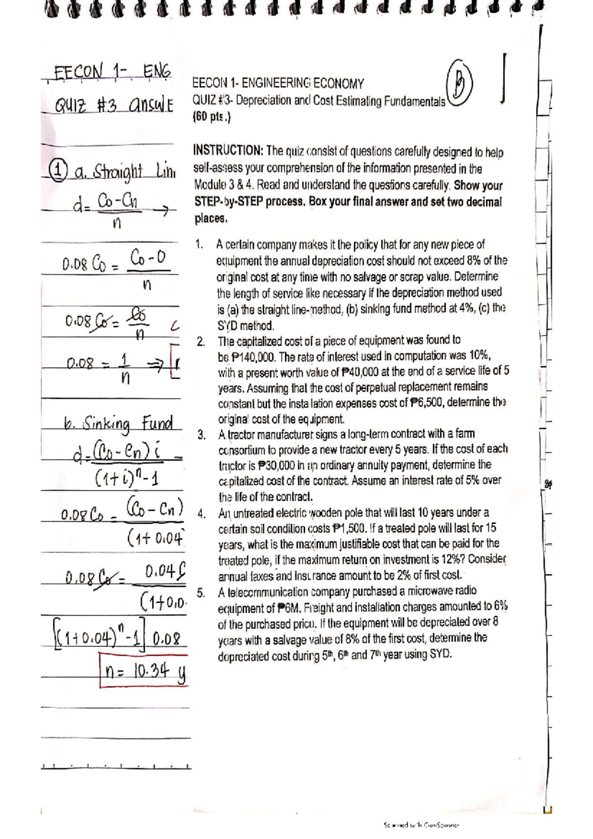 EECON 1 Engineering Economy Quiz 3 Set B Answer Key - Studocu