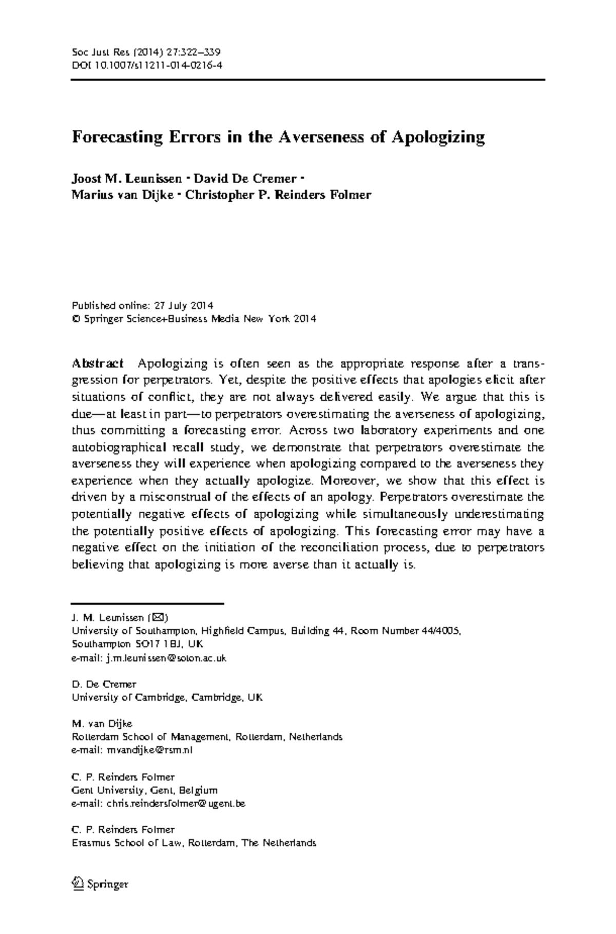Forecasting Errors in Apologizing: Understanding Reluctance and Averseness - Studocu