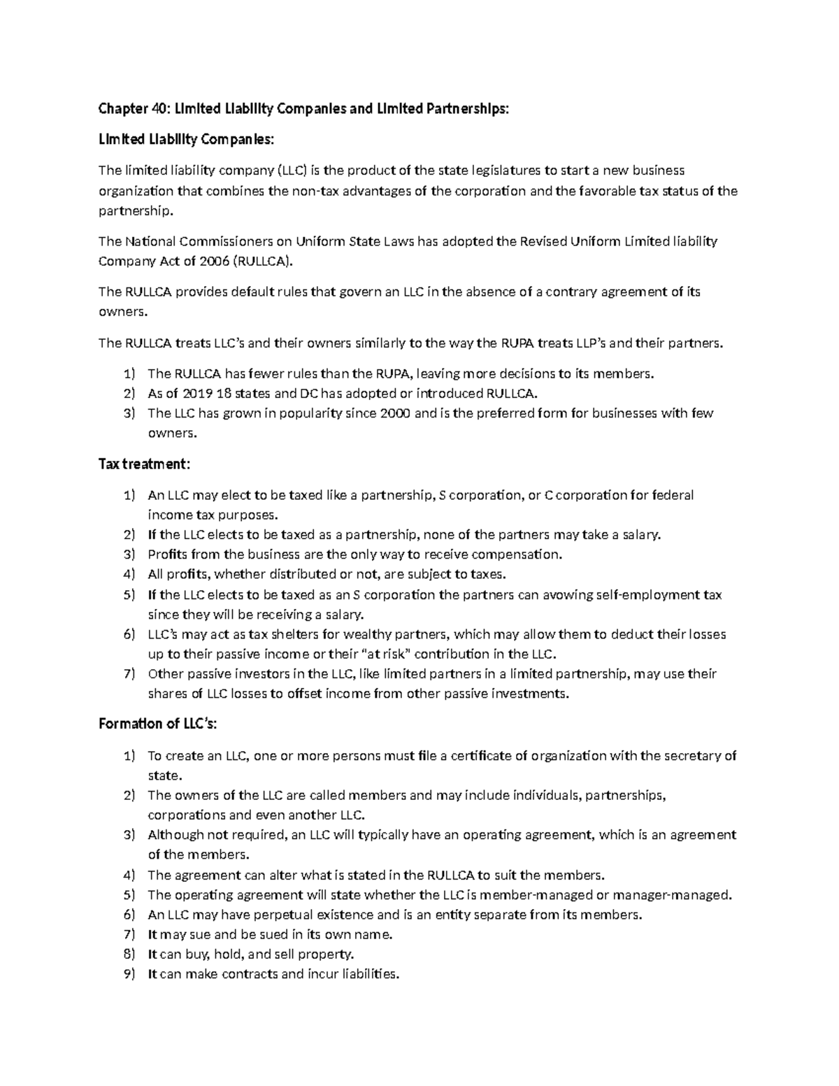 Chapter 40: Overview of Limited Partnerships and LLCs (RULLCA ...