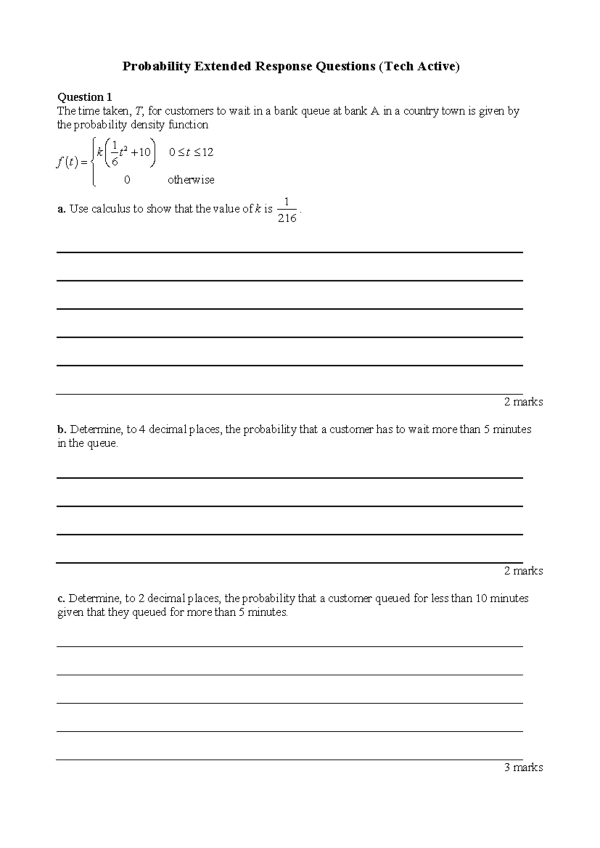 Probability Extended Response Questions (Tech Active) - Studocu
