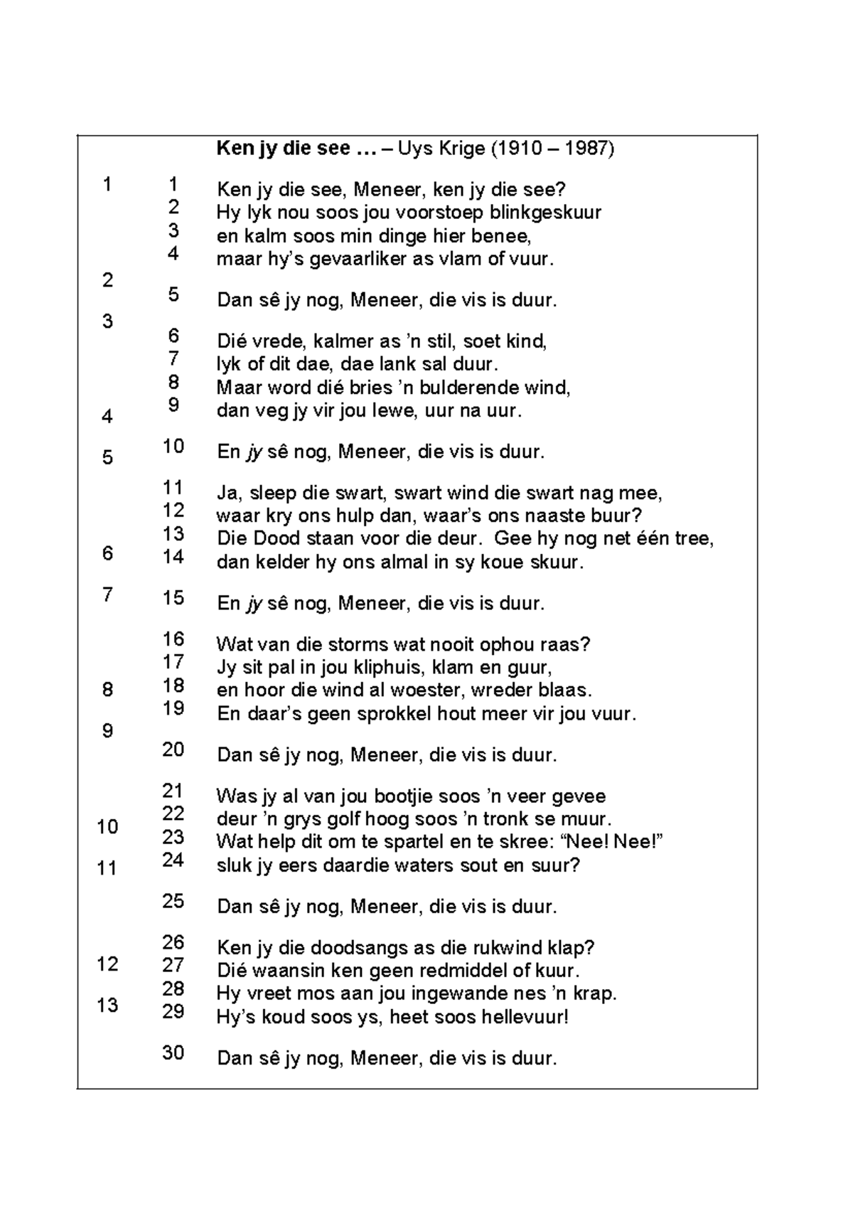 Gr12 Gedigte- Ken jy die see? Kwartaal 1- Letterkunde - 1 2 3 4 5 6 7 8 ...