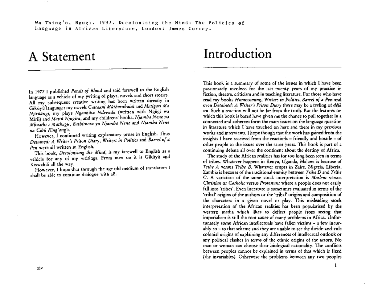 Decolonising the Mind: Language and Identity in African Literature - Wa ...