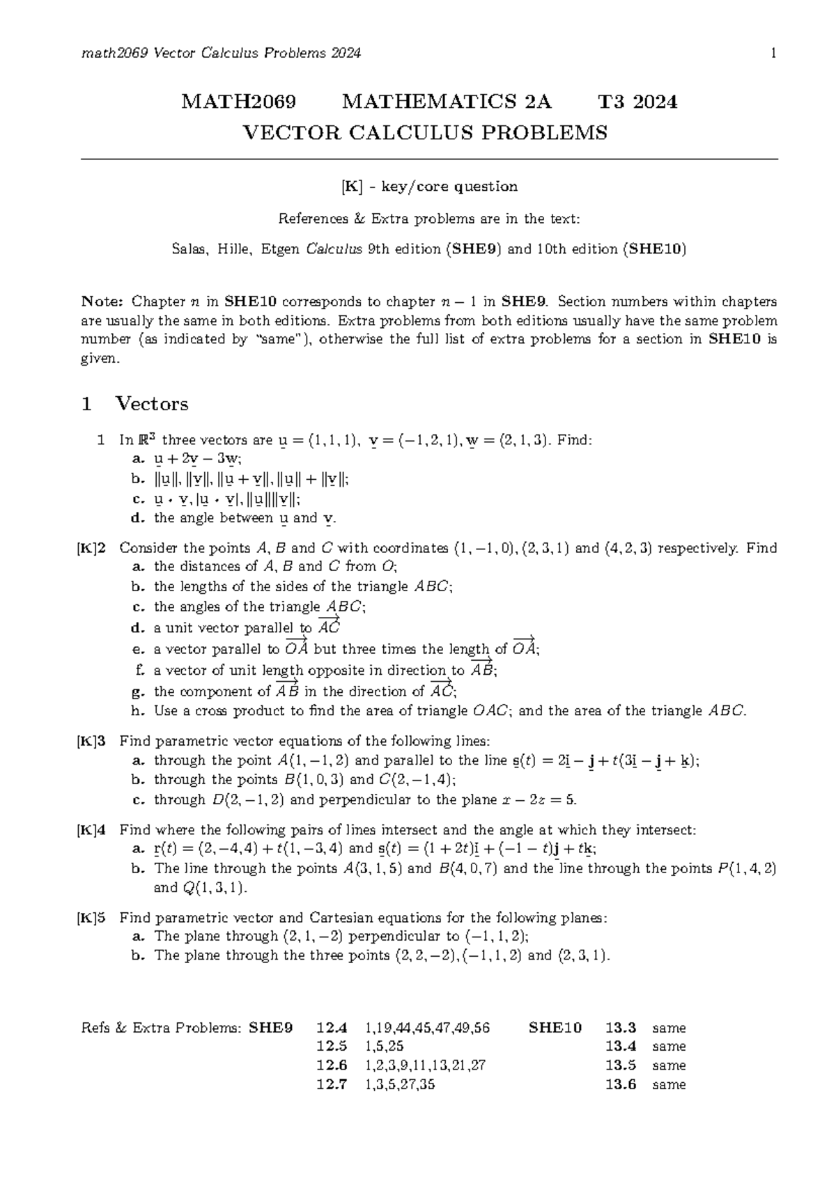 MATH2069 Vector Calculus Problems - Tutorial Questions 2024 - Studocu
