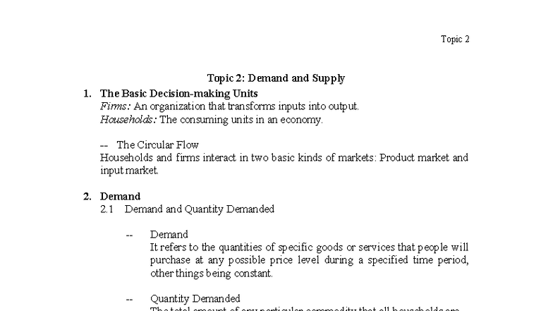 LN2: Demand and Supply Concepts and Equilibrium Analysis - Studocu