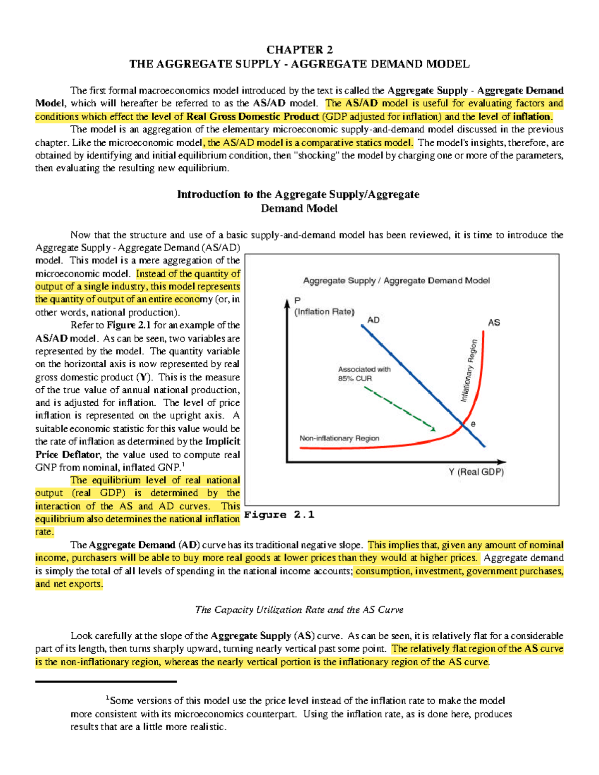 AD AS Econ 511 - Lecture Notes on Aggregate Supply and Demand Model ...
