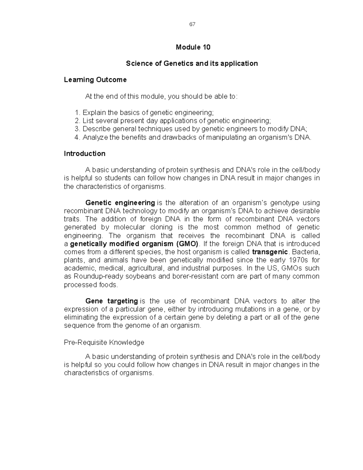 Genetic Engineering Overview: Module 10 (p 67-76) Lecture Notes - Studocu