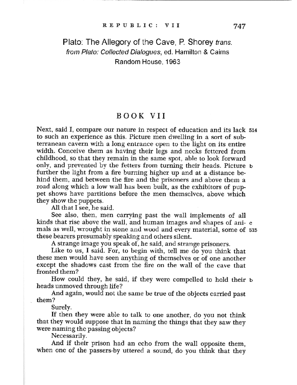 Allegory of the Cave - Activity: Plato’s Cave Please respond to the ...
