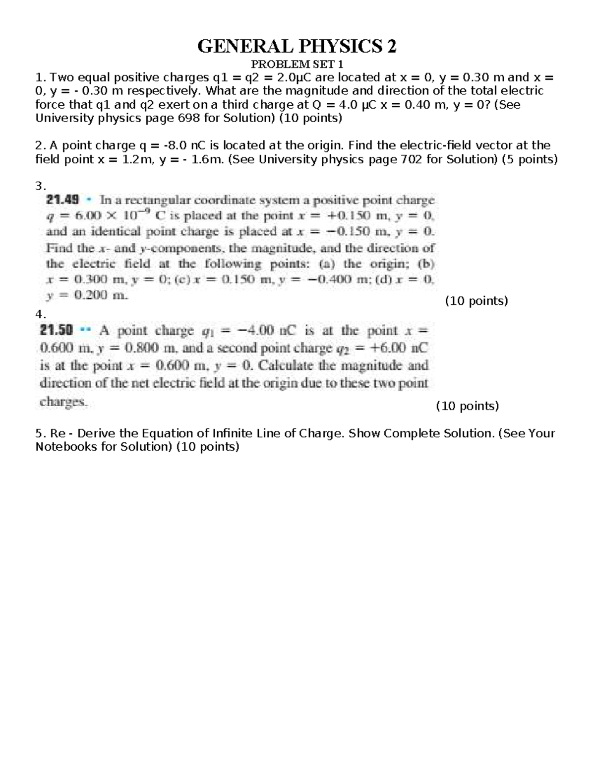 GENERAL PHYSICS 2: PROBLEM SET 1 - ELECTRIC FORCE & FIELD - Studocu