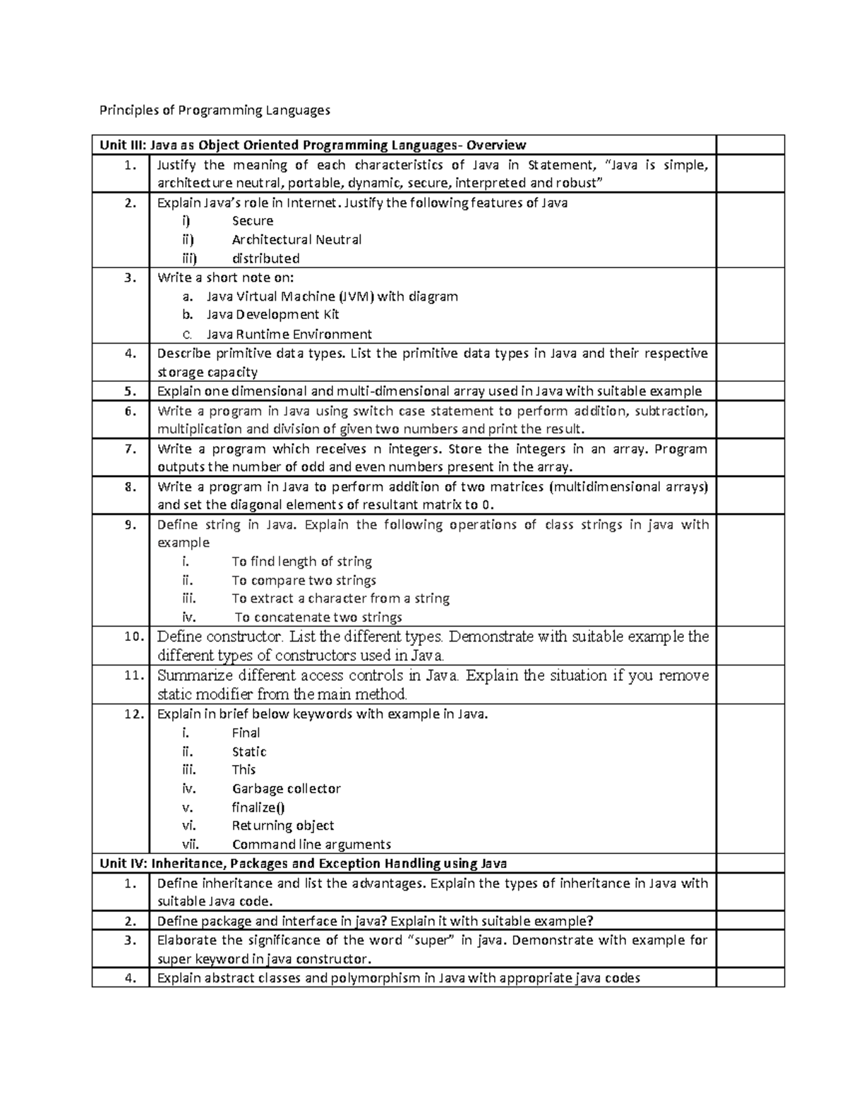 Principles of Programming Languages: Q Bank for Units 3-6 - Studocu