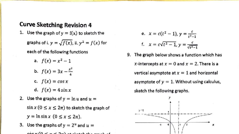 Curve Sketching Revision 4: Graphs and Asymptotes Analysis - Studocu