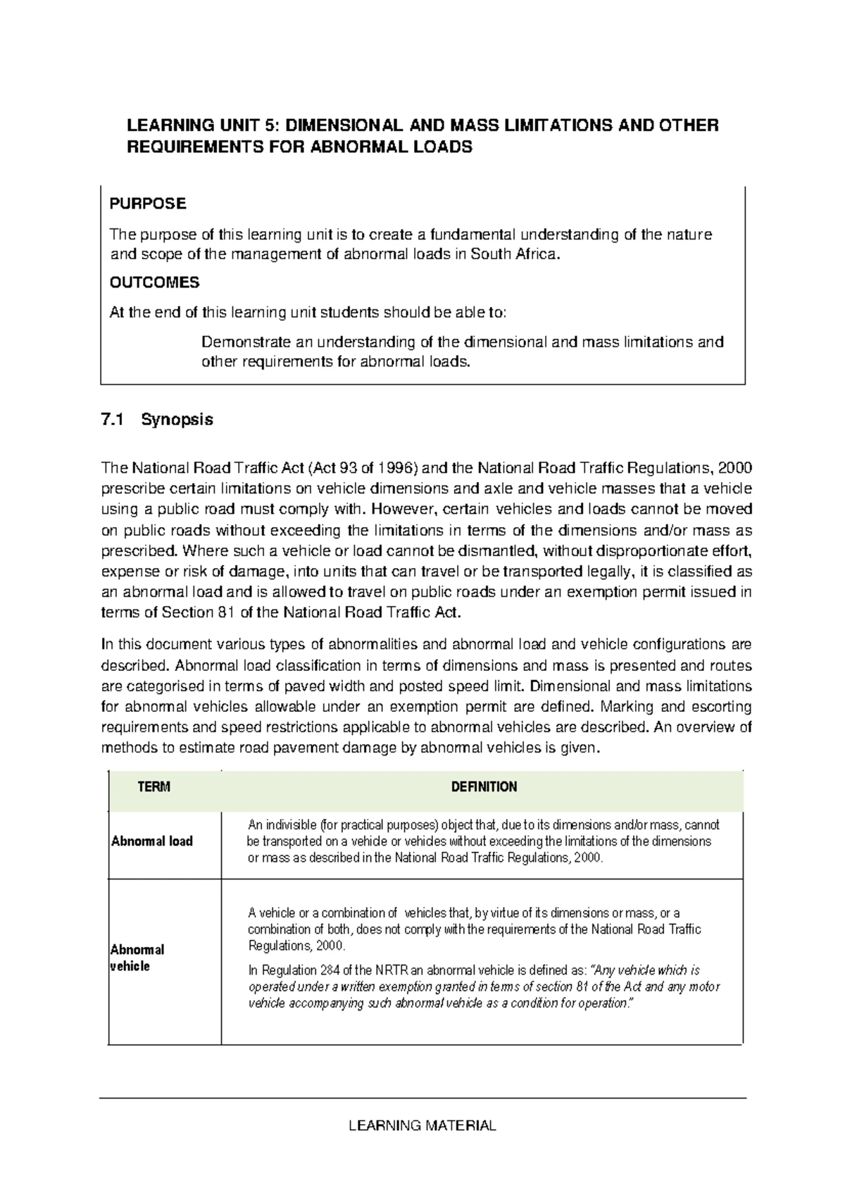 Abnormal LOAD Permits, Warning Devises, Escorting AND Speed ...