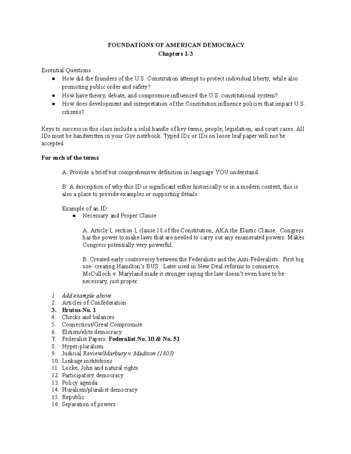 Unit 1: Foundations of American Democracy - Key Terms & Concepts - Studocu
