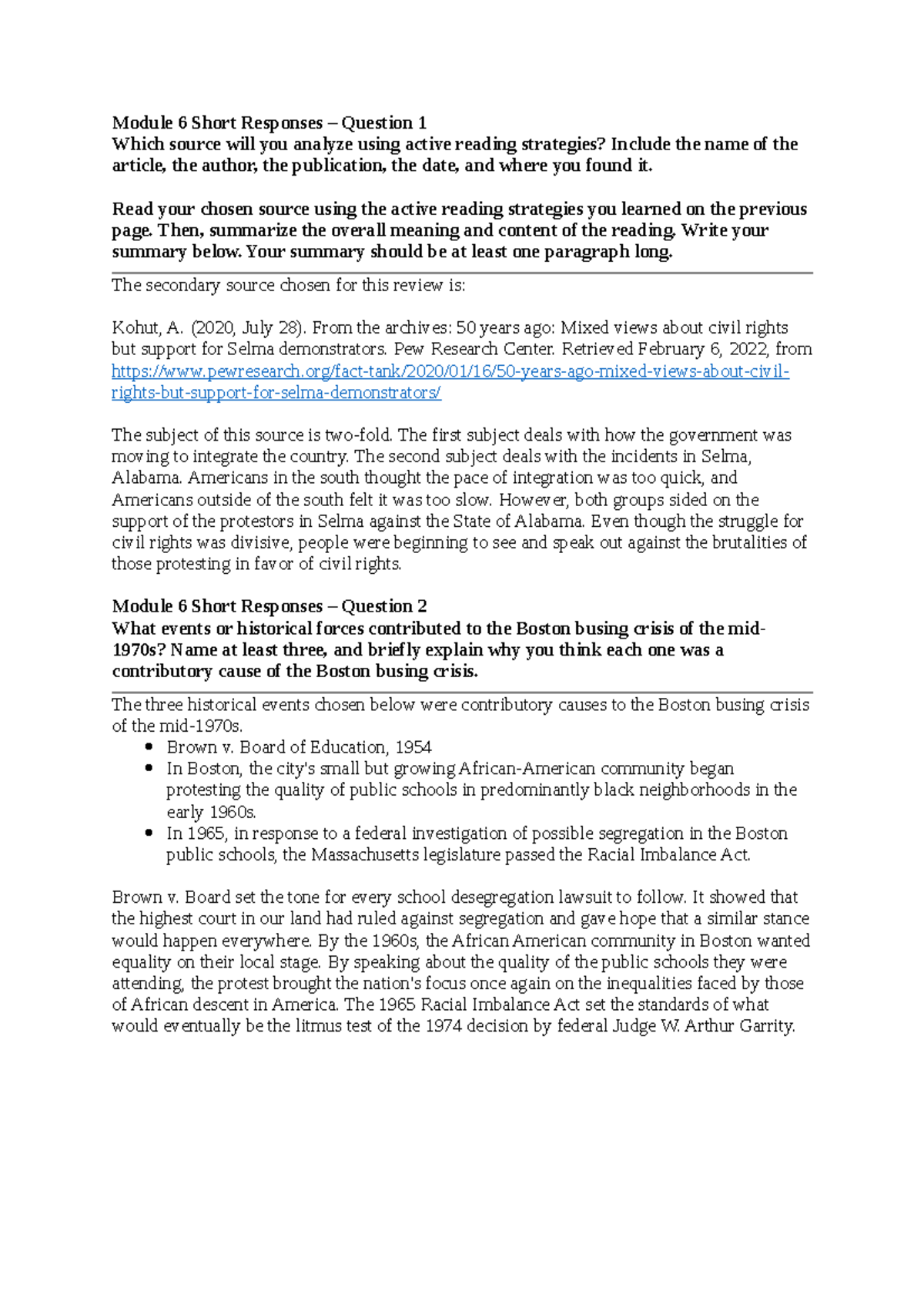 HIS 200 Module 6 Short Responses: Analyzing Civil Rights Events - Studocu