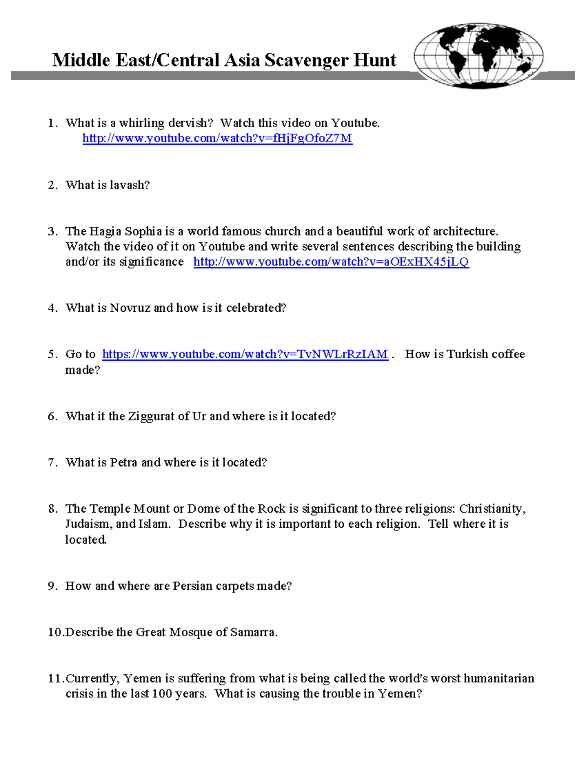 Scavenger Hunt - Middle East/Central Asia Scavenger Hunt What is a ...