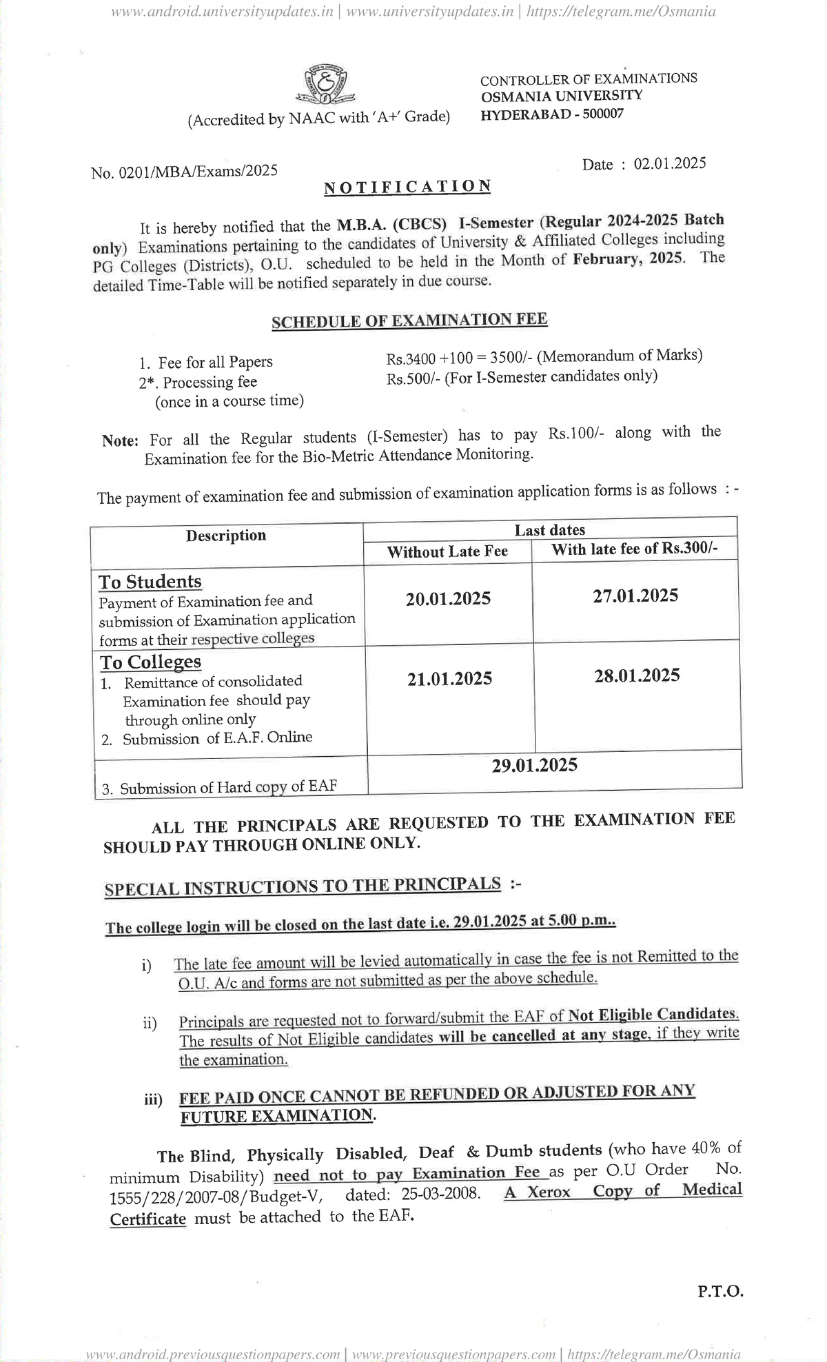 OU MBA I Sem Exams Notification Jan 2025 - CONTROLLER OF EXAMINATIONS ...